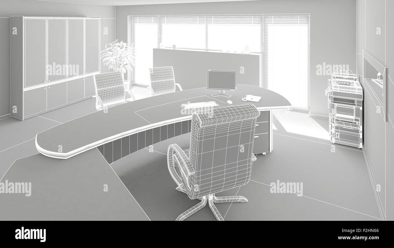 3D interior rendering of a modern office Stock Photo - Alamy