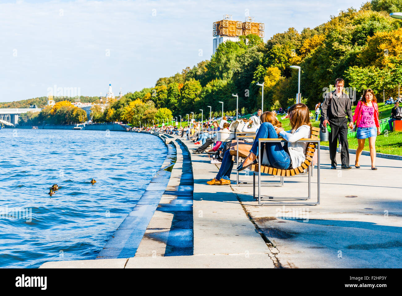 Benches in gorky park in moscow hi-res stock photography and images - Alamy