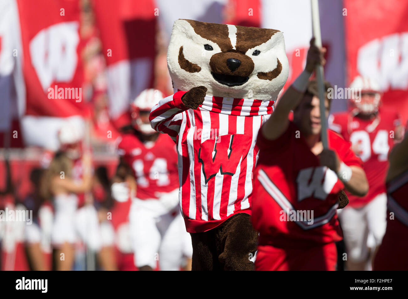 Madison, Wisconsin, USA. 19th Sep, 2015. Bucky Badger lead the Badgers ...