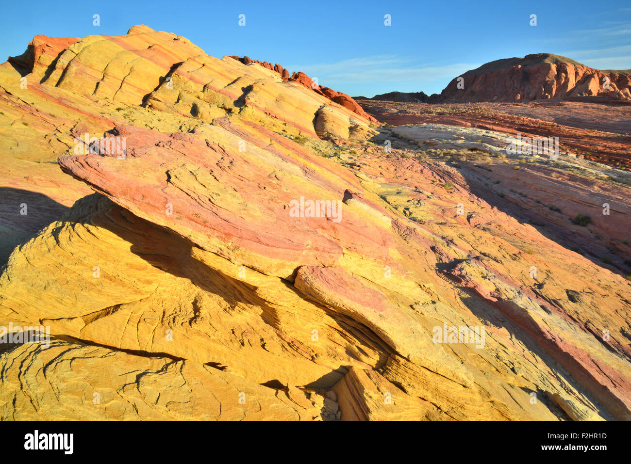 Colorful wavy sandstone shapes, and dunes in Valley of Fire State Park ...