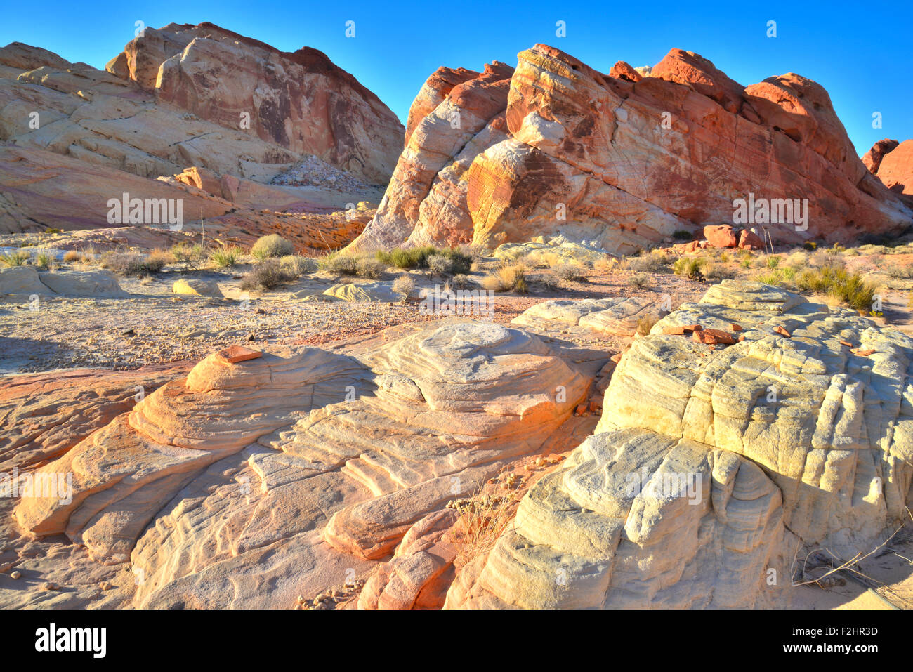 Colorful wavy sandstone shapes, and dunes in Valley of Fire State Park ...