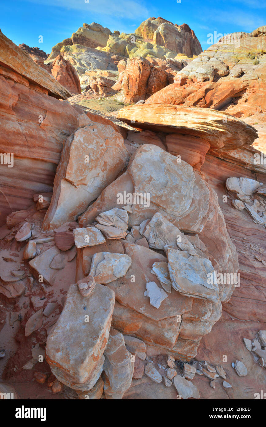 Colorful wavy sandstone shapes, and dunes in Valley of Fire State Park ...