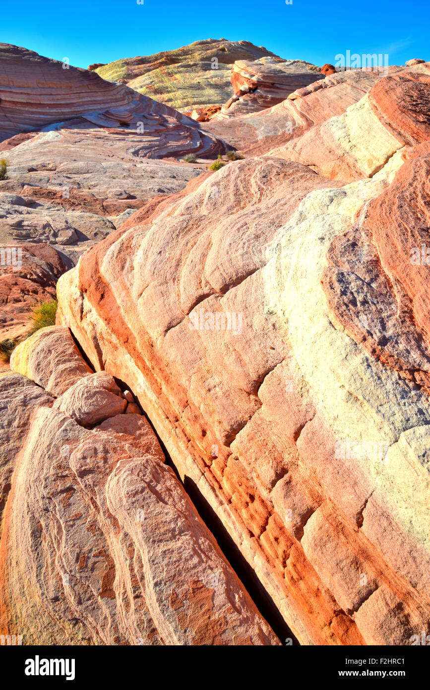 Colorful wavy sandstone shapes, and dunes in Valley of Fire State Park ...