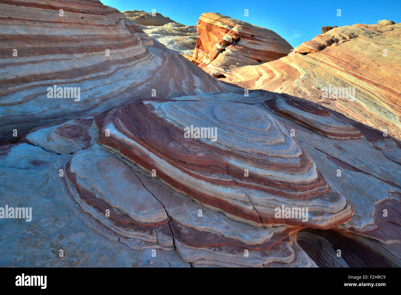 Colorful wavy sandstone shapes, and dunes in Valley of Fire State Park ...