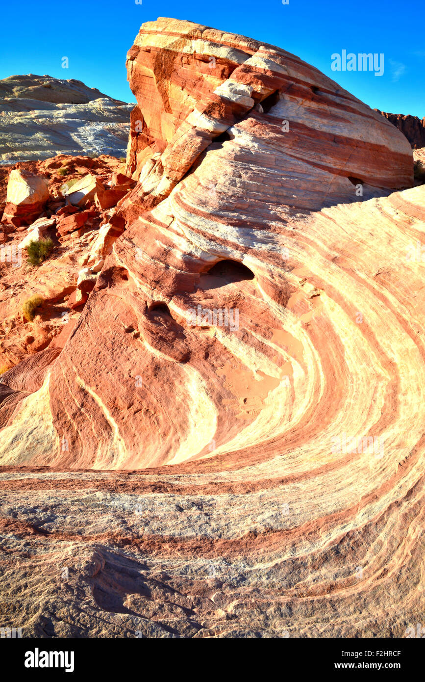 Colorful wavy sandstone shapes, and dunes in Valley of Fire State Park ...