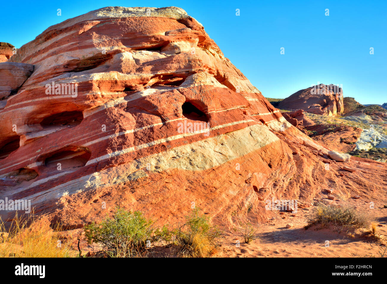 Colorful wavy sandstone shapes, and dunes in Valley of Fire State Park ...