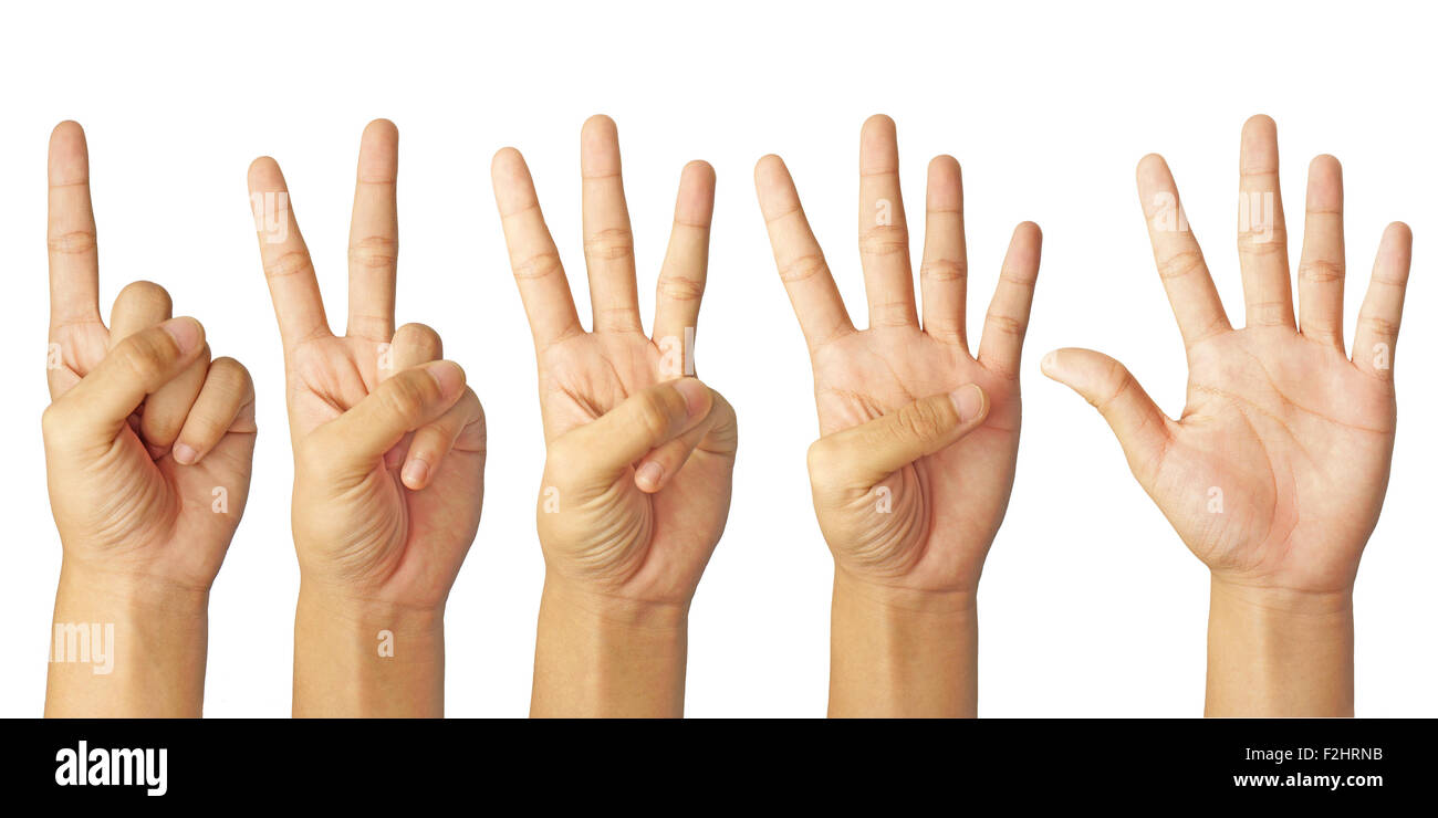 children hand counting number one to five isolated on white background ...