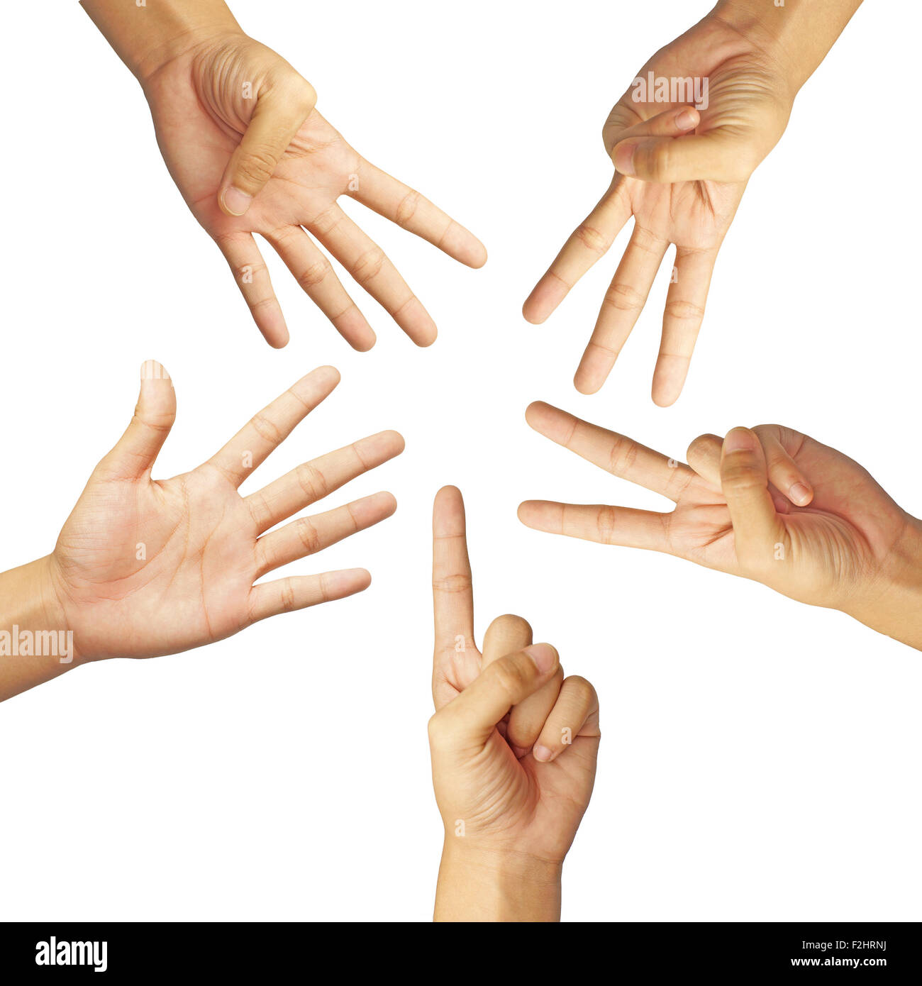 children hand counting number one to five isolated on white background ...