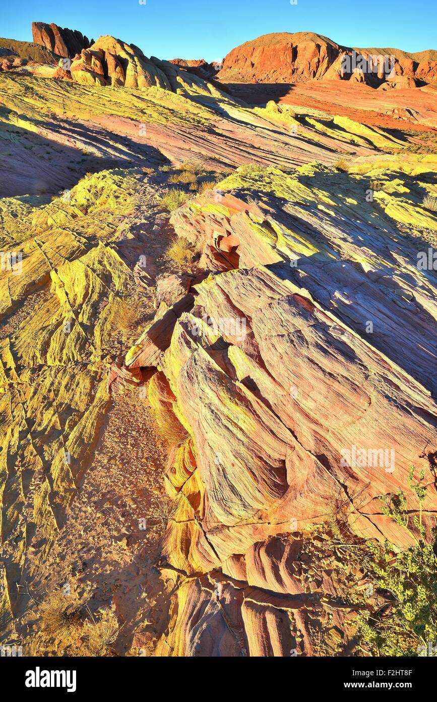 Colorful wavy sandstone shapes, and dunes in Valley of Fire State Park ...