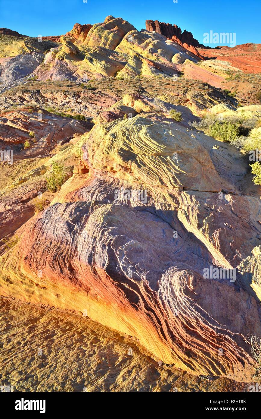 Colorful wavy sandstone shapes, and dunes in Valley of Fire State Park ...