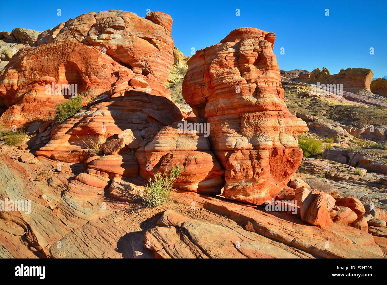Colorful wavy sandstone shapes, and dunes in Valley of Fire State Park ...