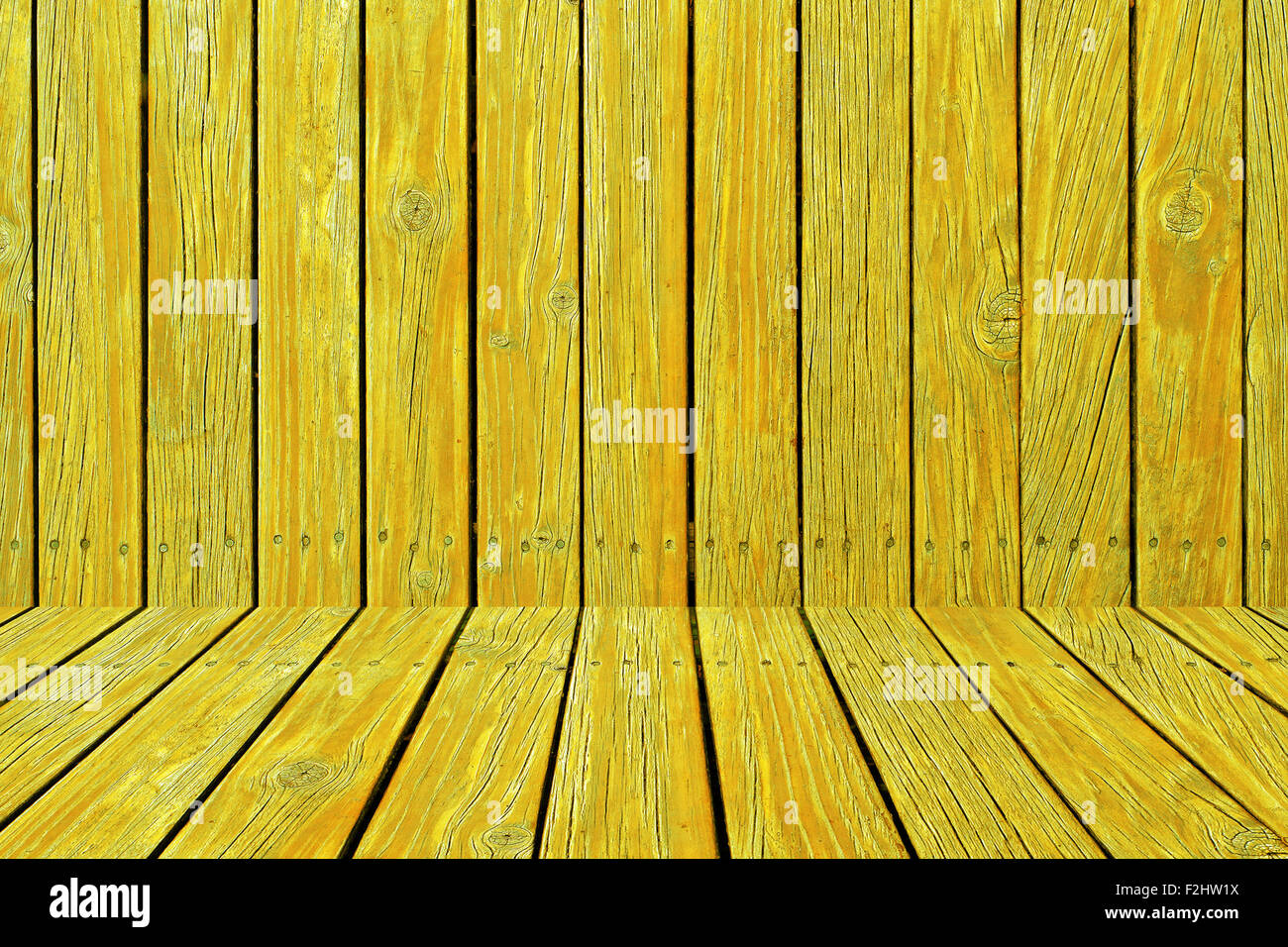 yellow wooden wall texture with perspective design as background Stock ...