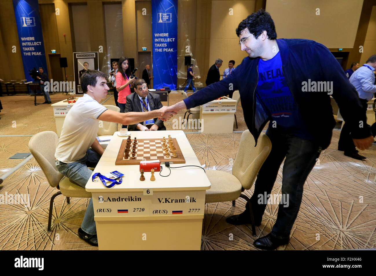 Baku, Azerbaijan. 19th Sep, 2015. Russian chess grand master Vladimir ...