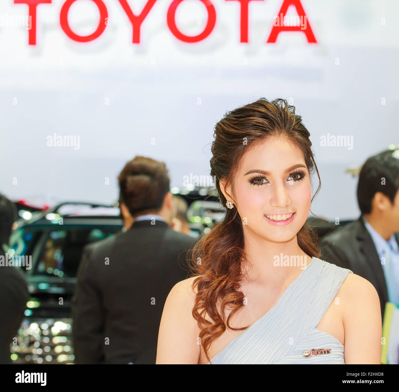 Toyota booth with presenter shows in Thailand the 36th Bangkok International Motor Show ...