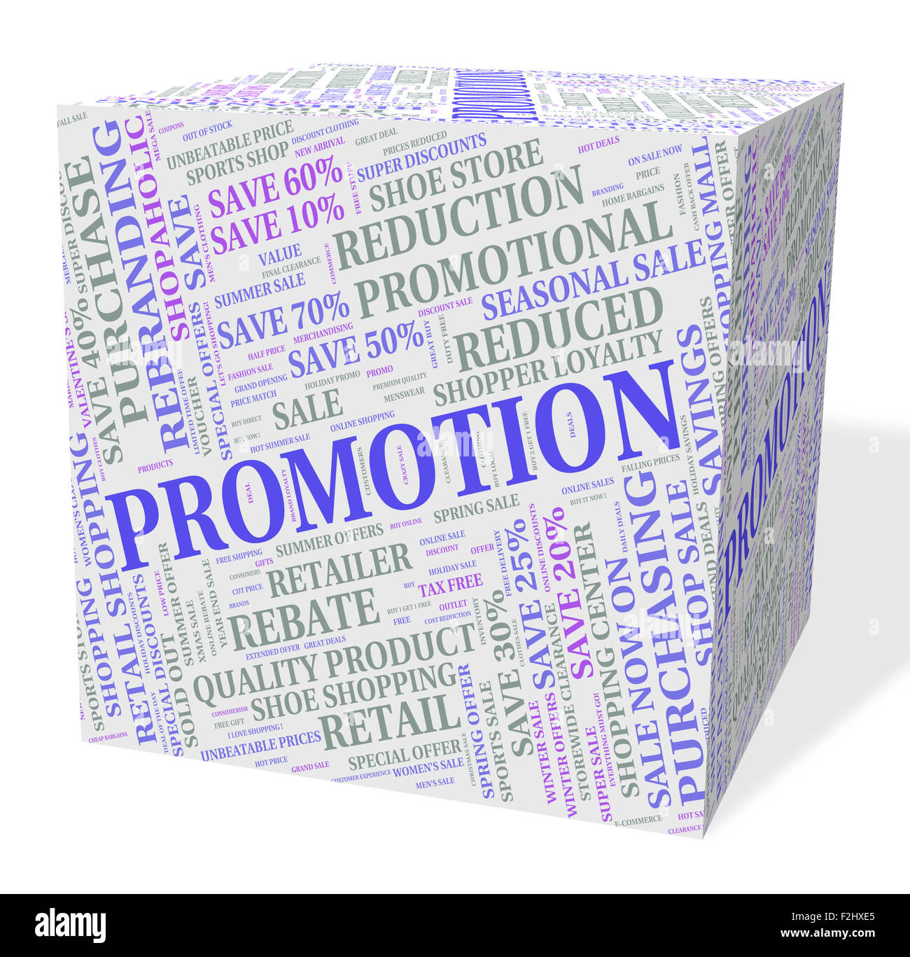 Promotion Cube Showing Reduction Merchandise And Save Stock Photo - Alamy