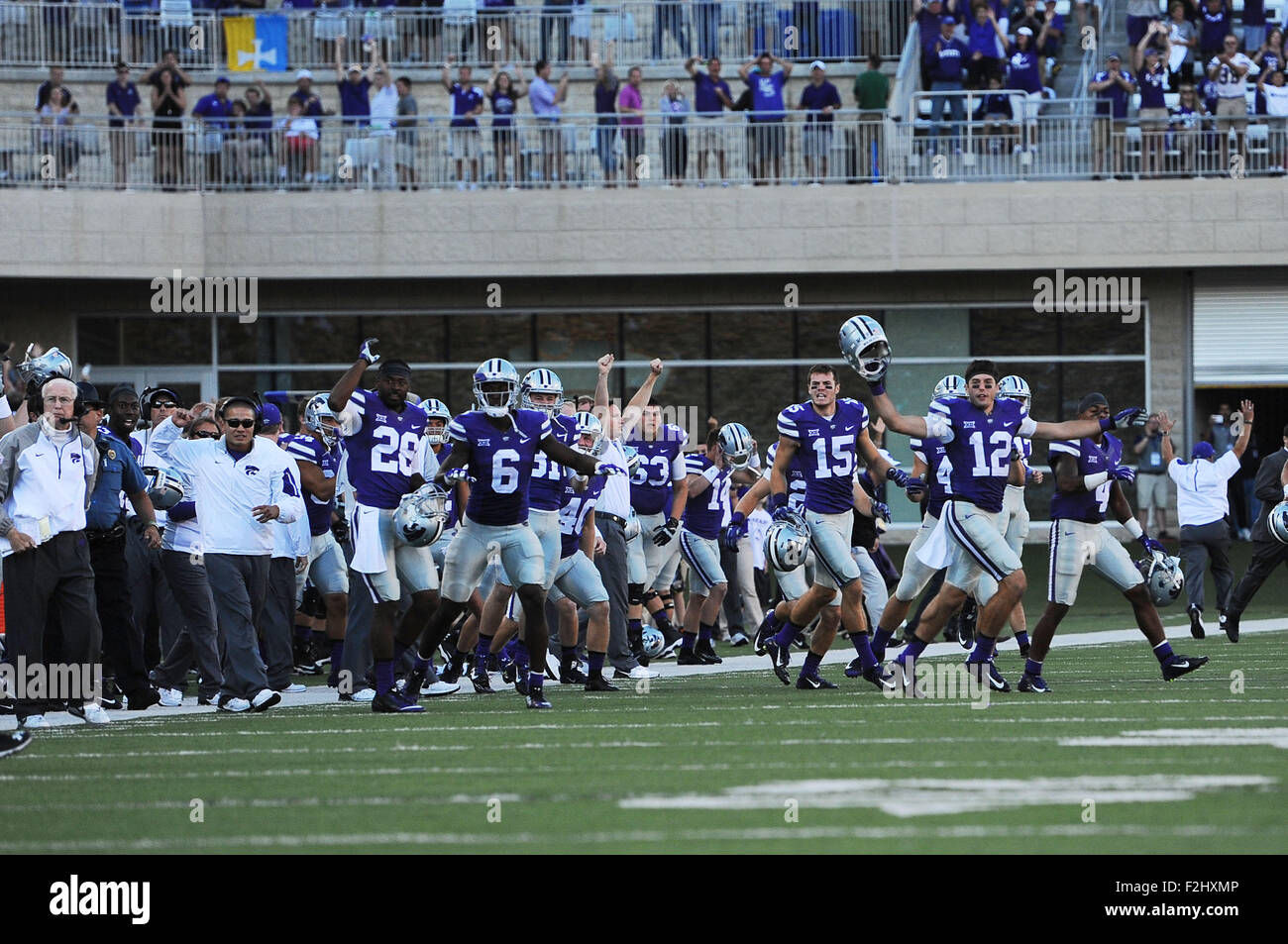 Manhattan, Kansas, USA. 19th Sep, 2015. Kansas State Wildcats celebrate ...