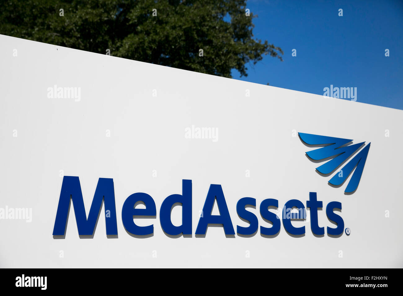 A logo sign outside of a facility occupied by MedAssets, Inc., in Plano ...
