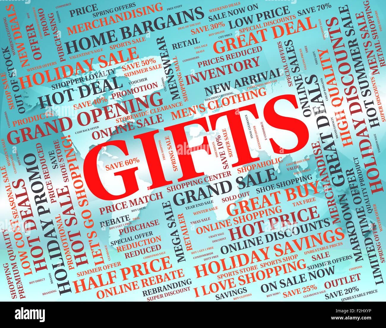 Gifts Word Meaning Present Giftbox And Package Stock Photo - Alamy