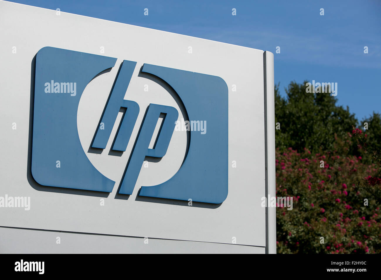 A logo sign outside of a facility occupied by The Hewlett-Packard ...