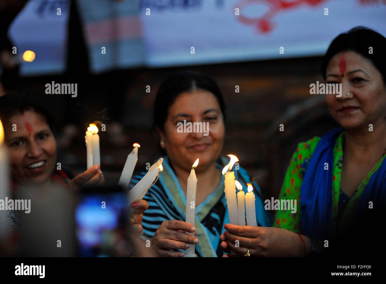 Kathmandu, Nepal. 19th Sep, 2015. President of Akhil Nepal Mahila Sangh ...