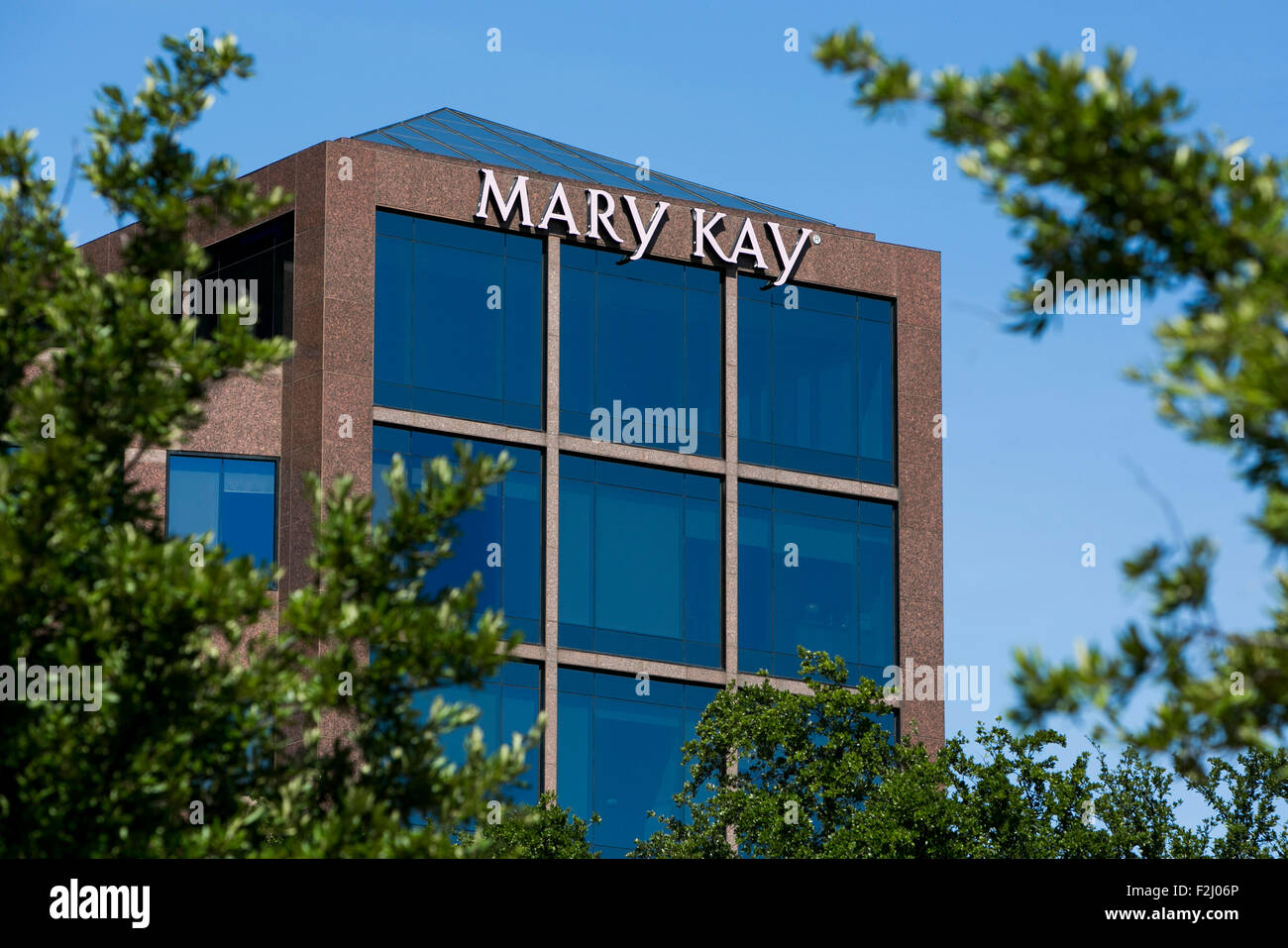 A logo sign outside of the headquarters of Mary Kay, Inc., in Addison ...