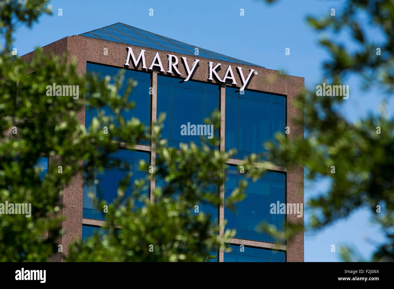 A logo sign outside of the headquarters of Mary Kay, Inc., in Addison ...