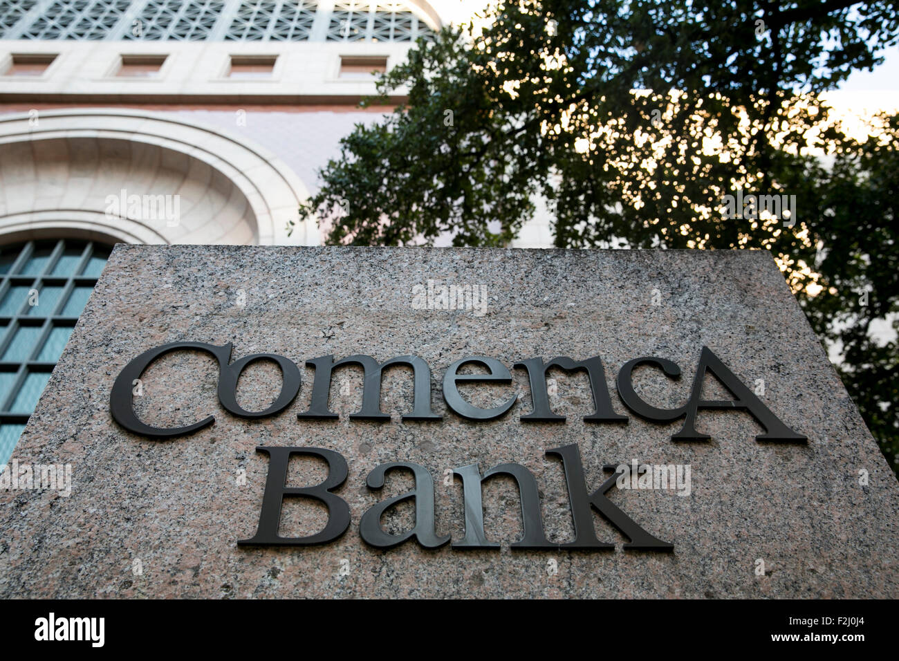 A logo sign outside of the headquarters of Comerica Bank in Dallas ...