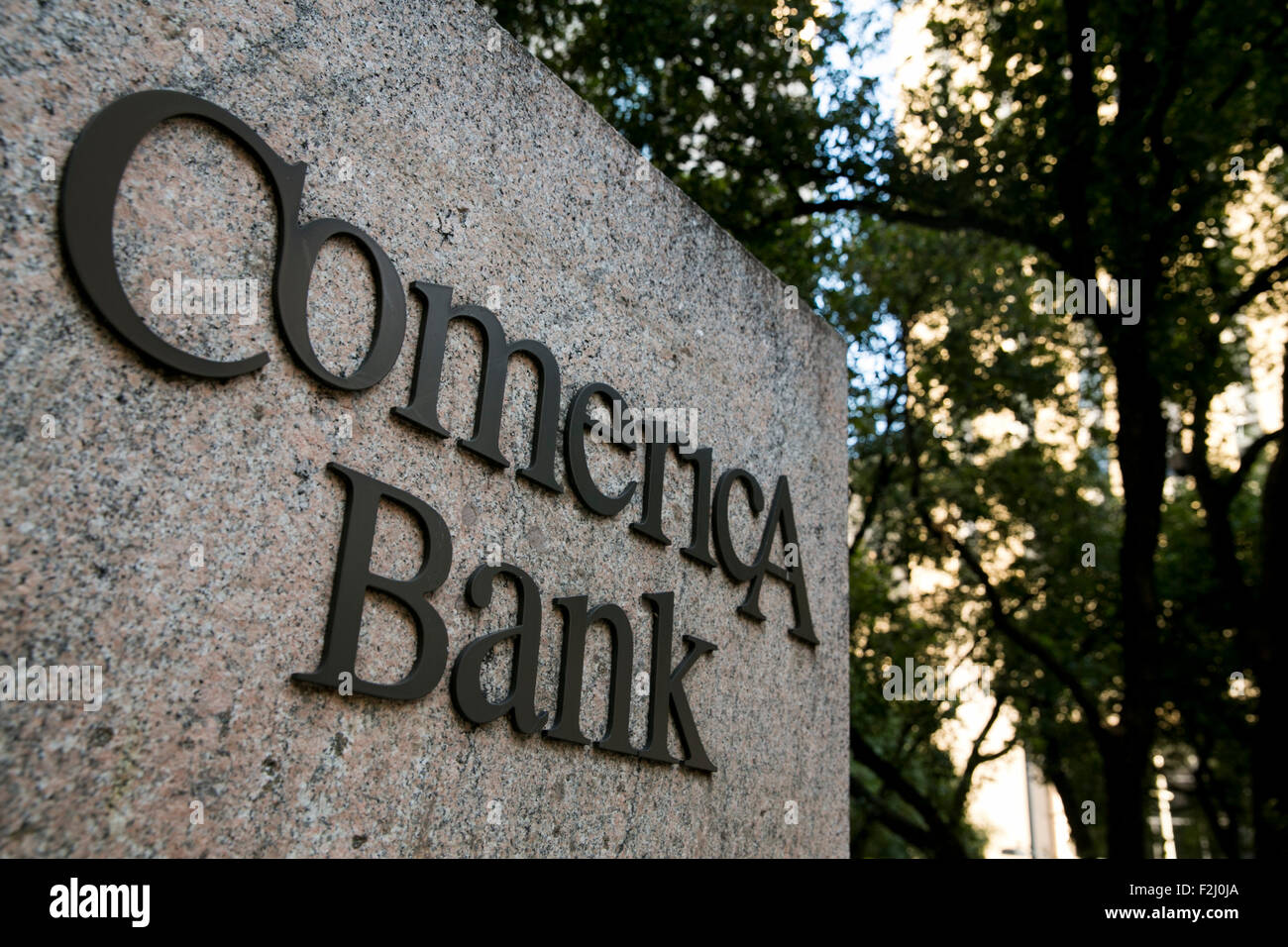 A logo sign outside of the headquarters of Comerica Bank in Dallas ...