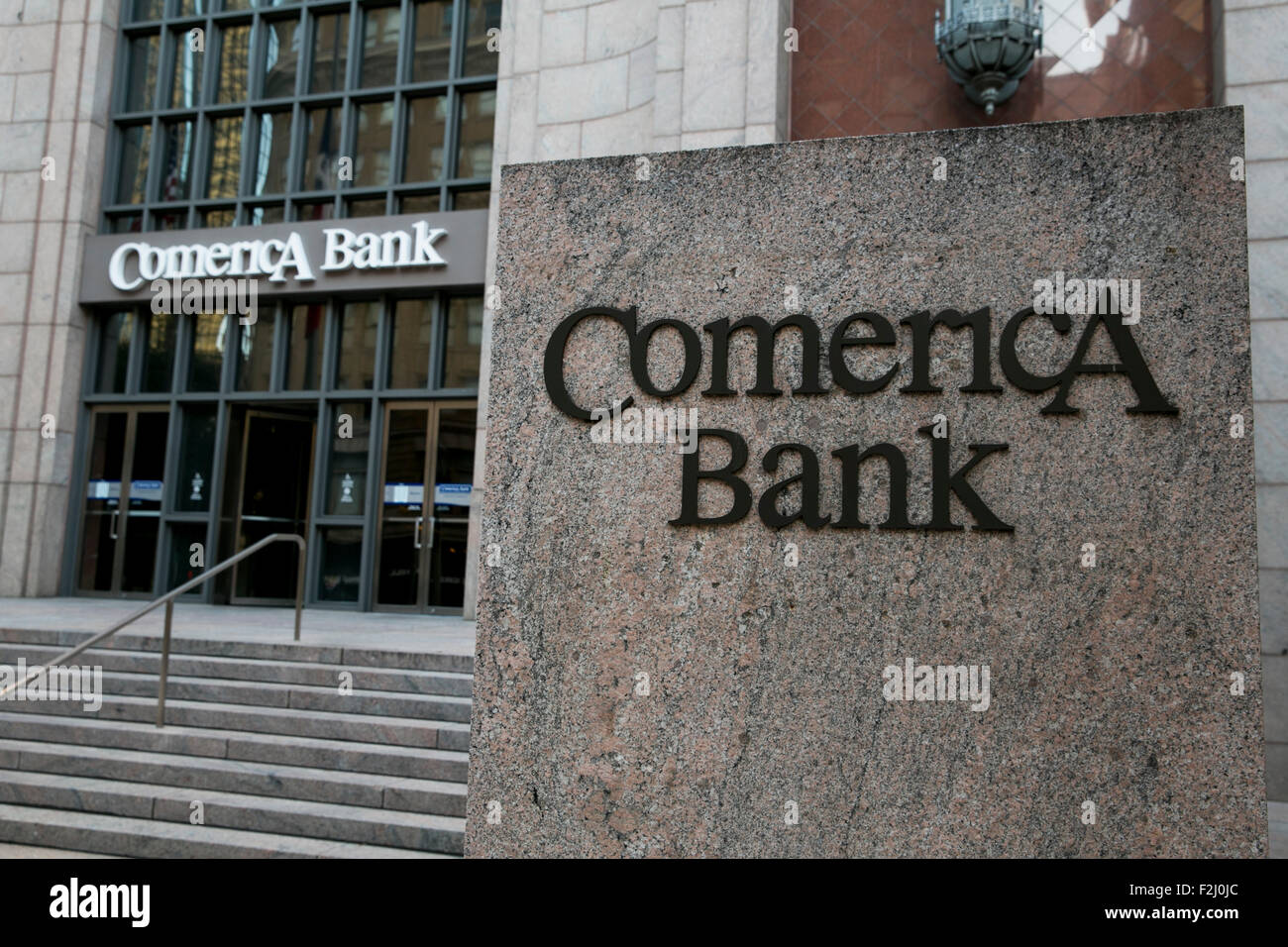 A logo sign outside of the headquarters of Comerica Bank in Dallas ...