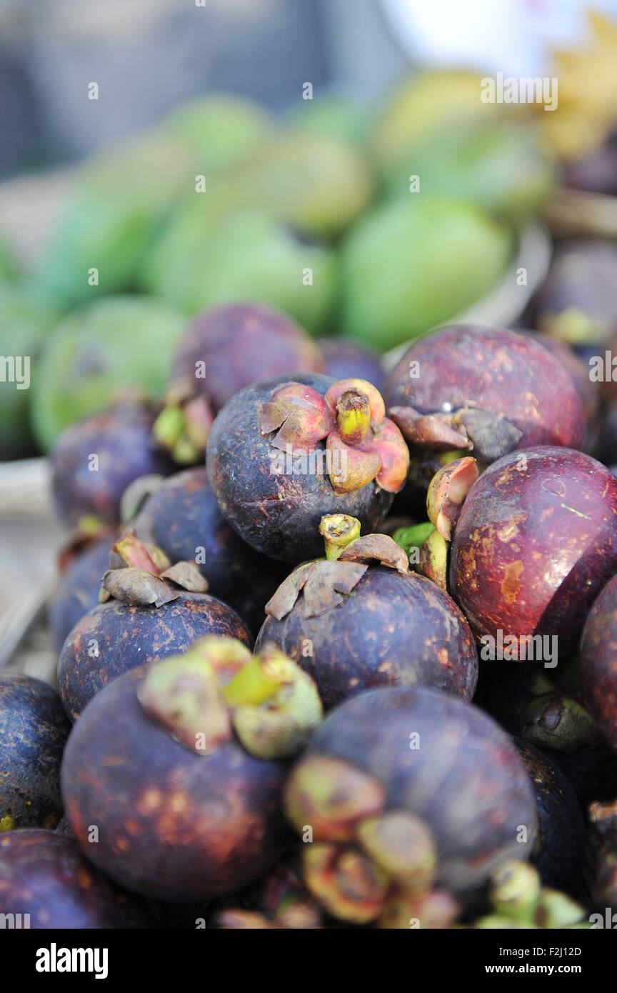 mangosteen in local market, at Monkey forest street, Ubud, Bali Stock ...
