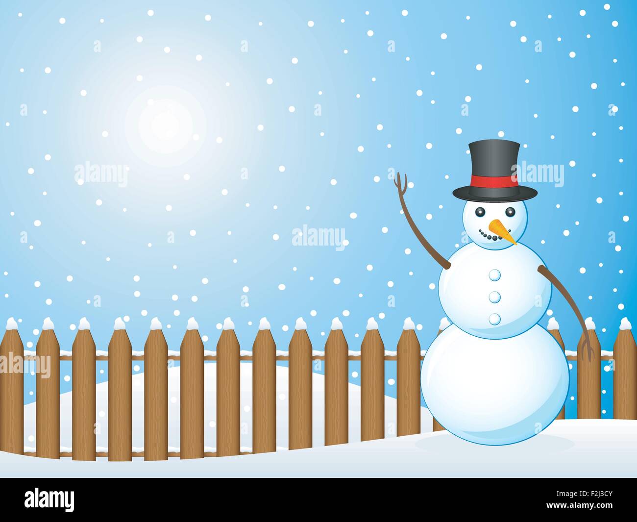 Winter background landscape with snowman. Vector illustration Stock ...