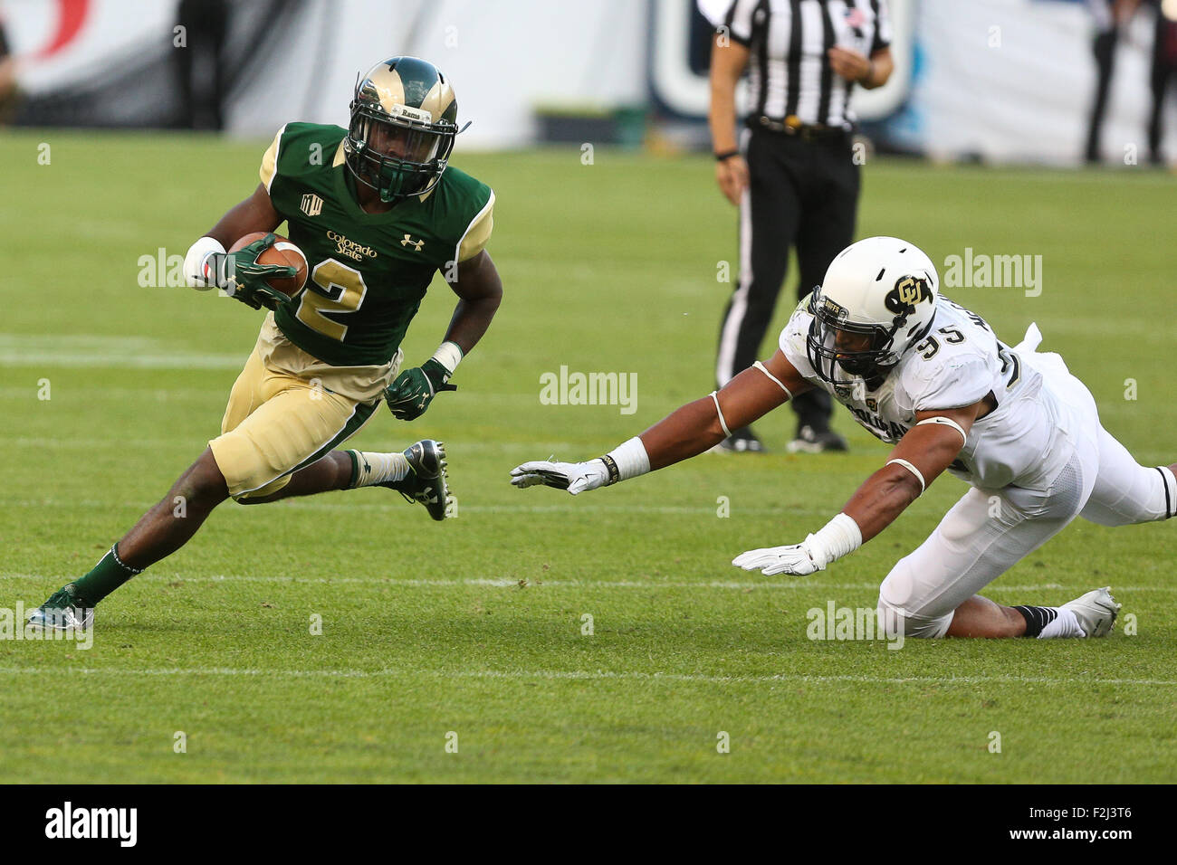 Denver, USA. 19th September, 2015. Colorado State wide receiver Delonte ...