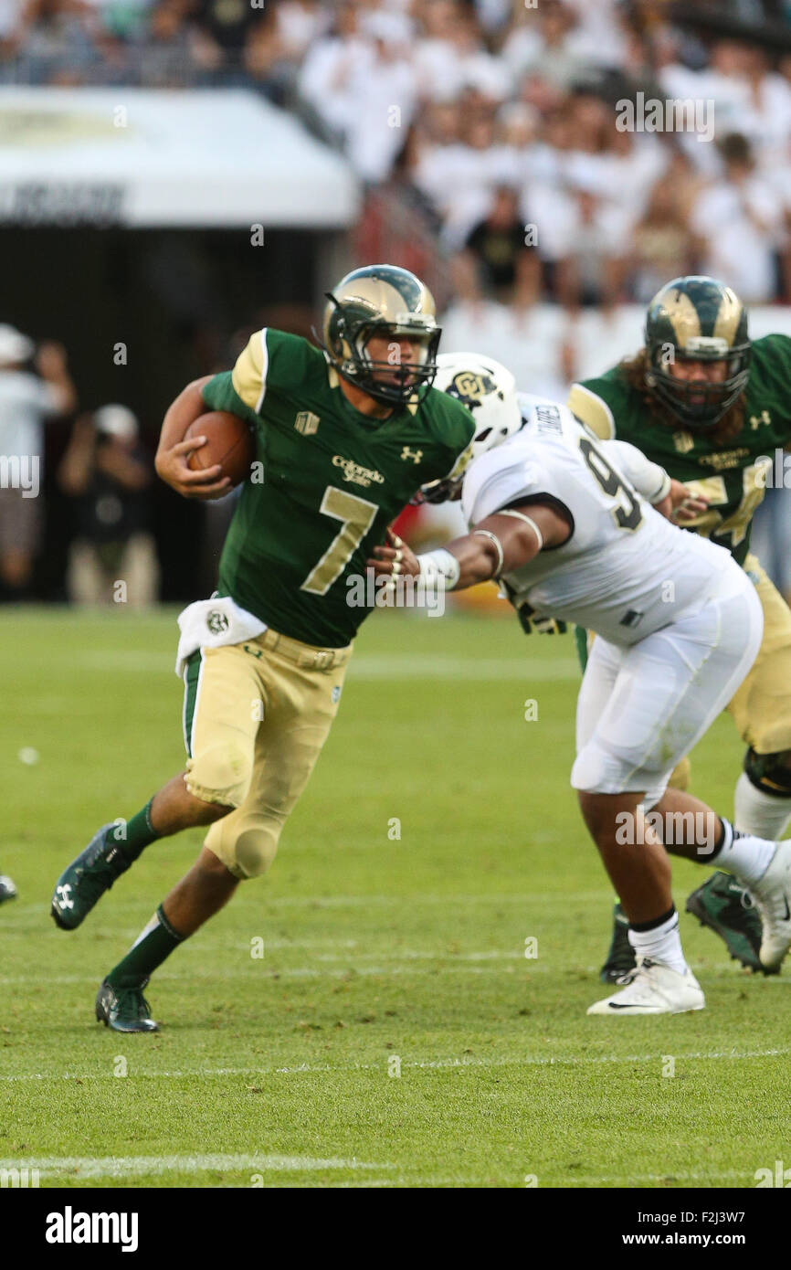 Denver, USA. 19th September, 2015. Colorado State QB Nick Stevens ...