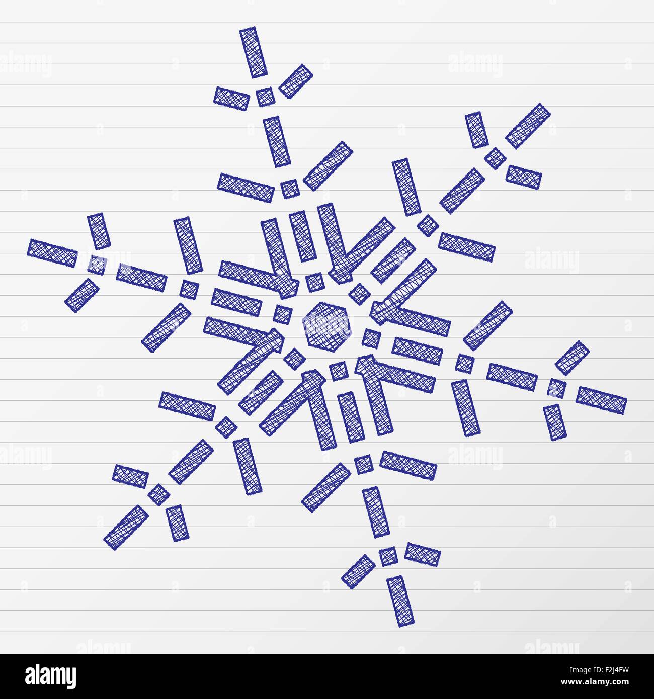 Scratch winter snowflake on a notebook sheet. Vector illustration Stock ...