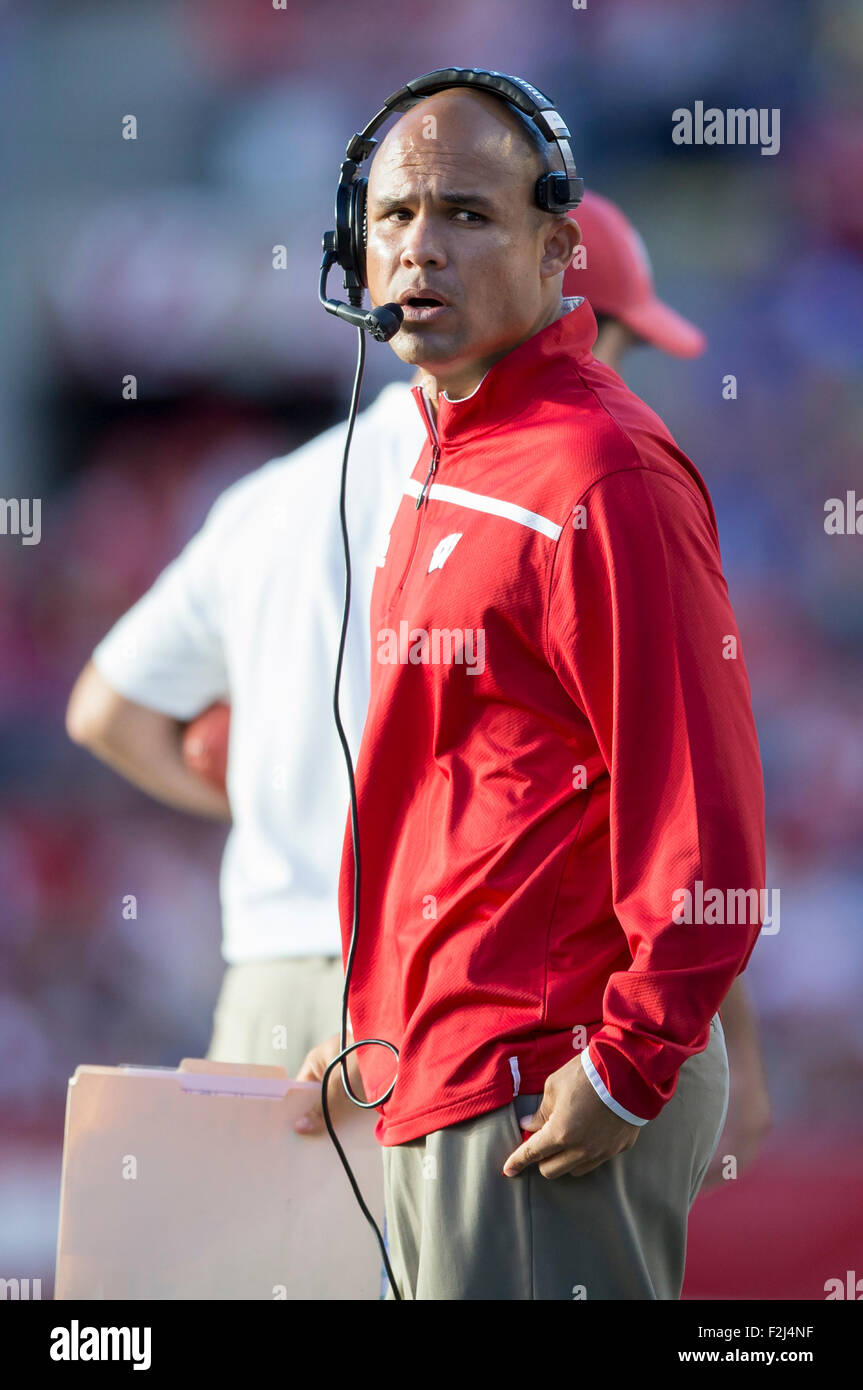 Madison, WI., USA. 19 September, 2015. Wisconsin defensive coach Dave ...