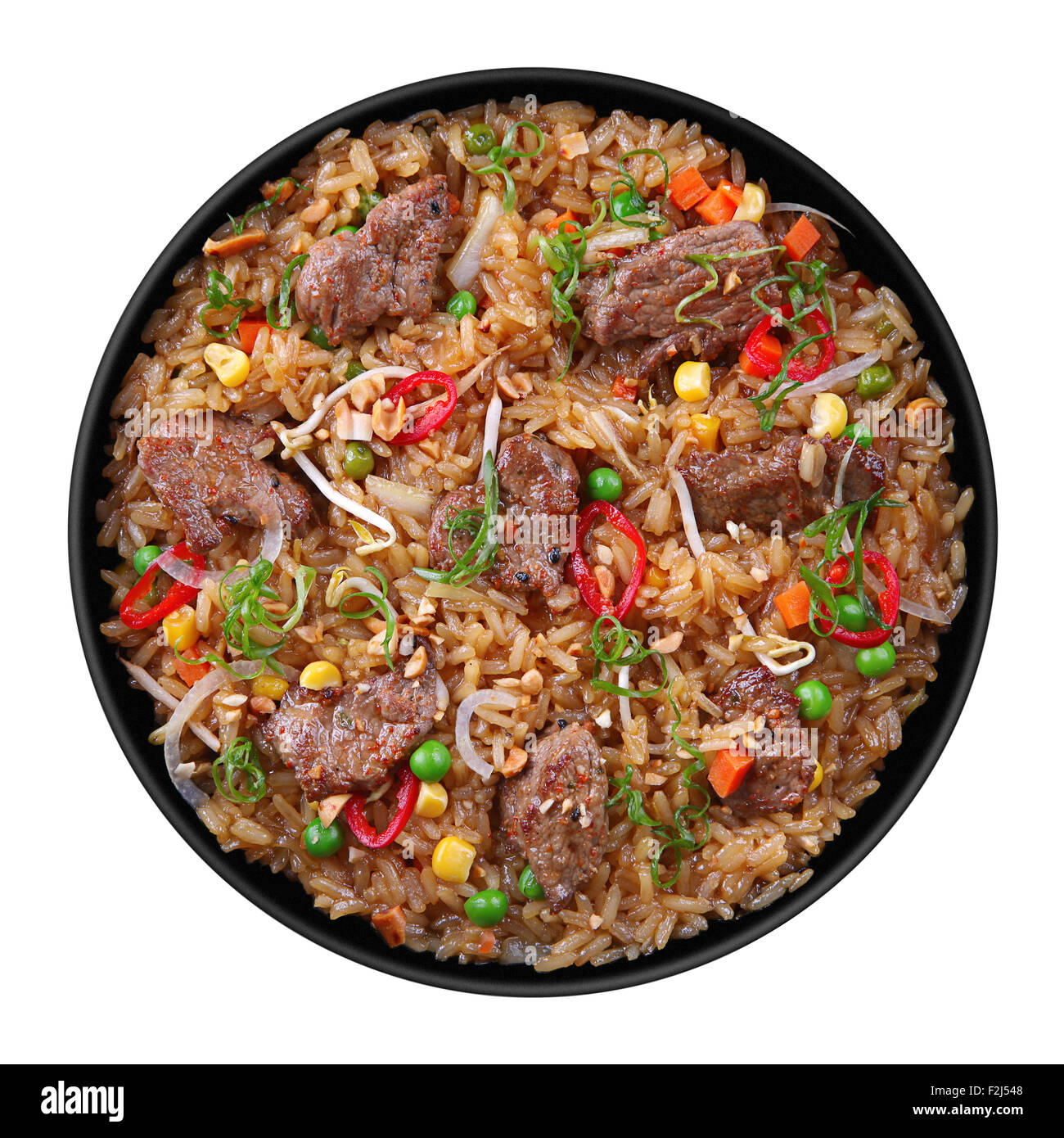 Veal meat fried slice with rice and vegetable Stock Photo - Alamy