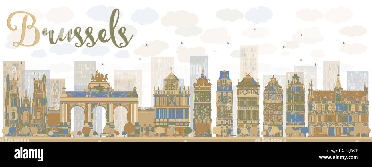Abstract Brussels skyline with color buildings. Vector illustration ...