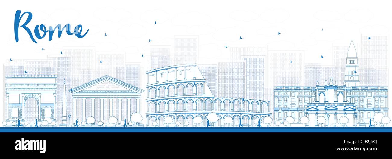 Outline Rome skyline with blue landmarks. Vector illustration Stock ...