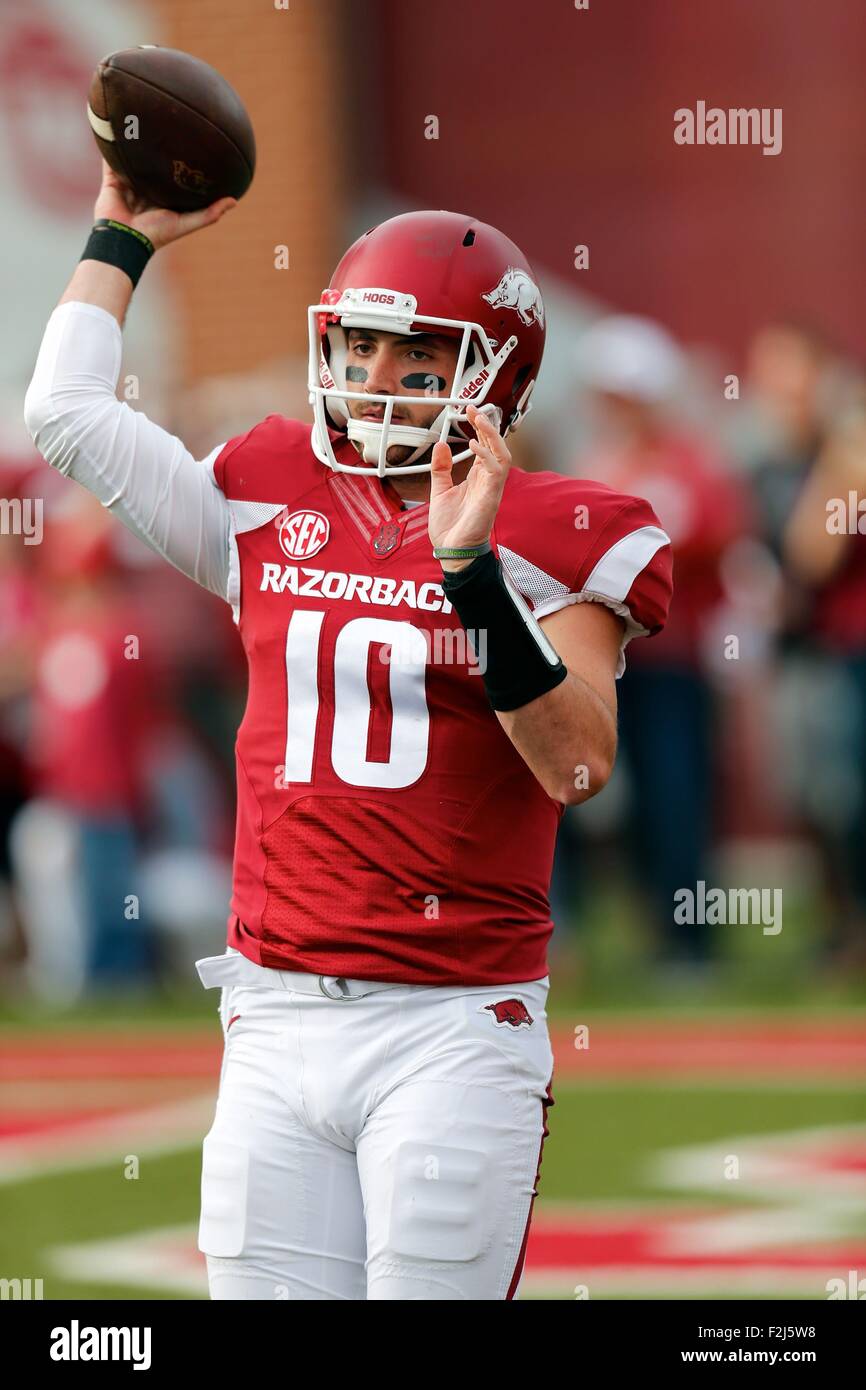 Fayetteville, AR. 19th Sep, 2015. Arkansas QB Brandon Allen #10 works ...