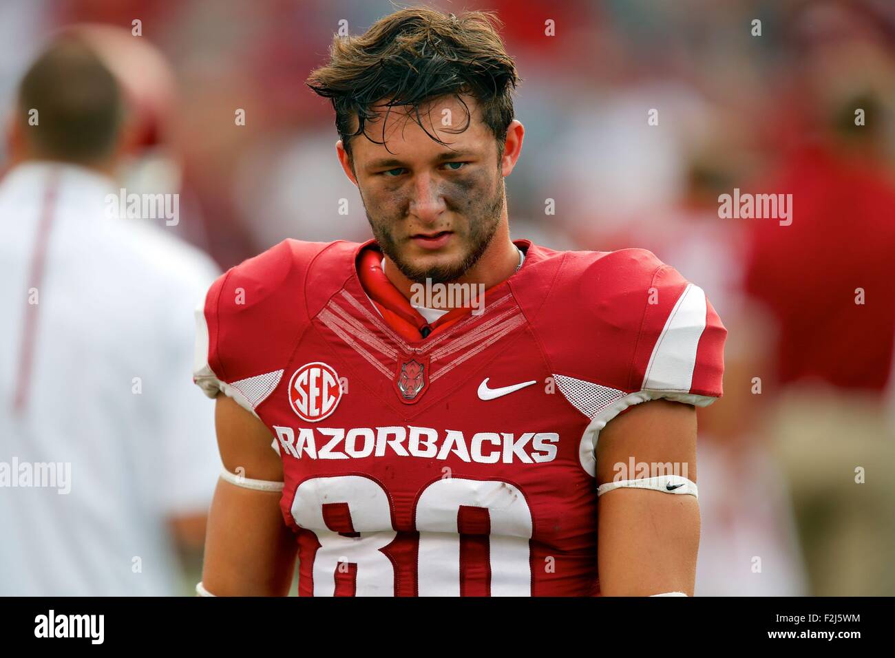 Fayetteville, AR. 19th Sep, 2015. Razorback receiver Drew Morgan #80 ...