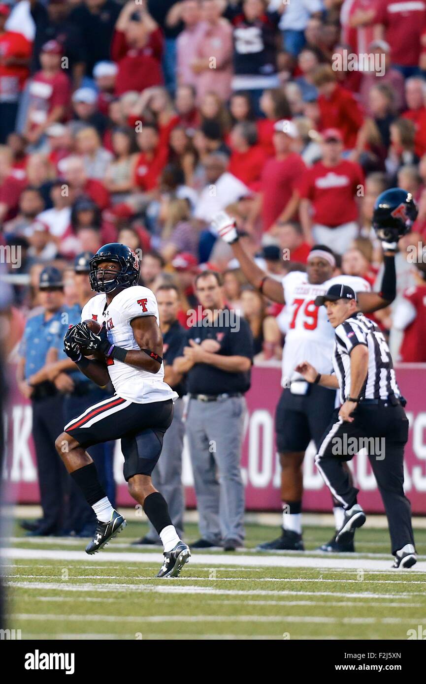 Fayetteville, AR. 19th Sep, 2015. Texas Tech receiver Reginald Davis #2 ...