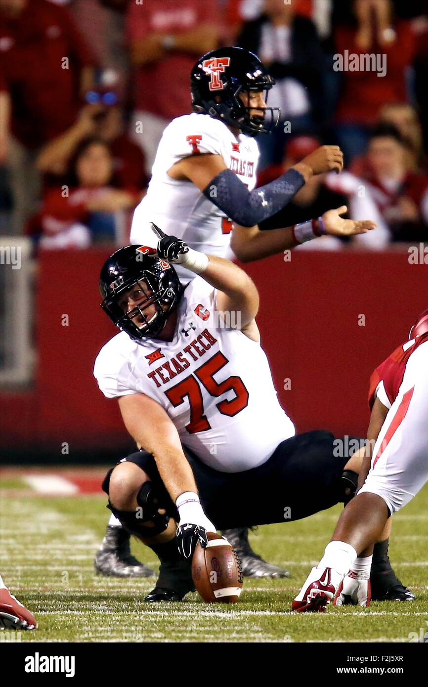 Fayetteville, AR. 19th Sep, 2015. Texas Tech center Jared Kaster #75 ...
