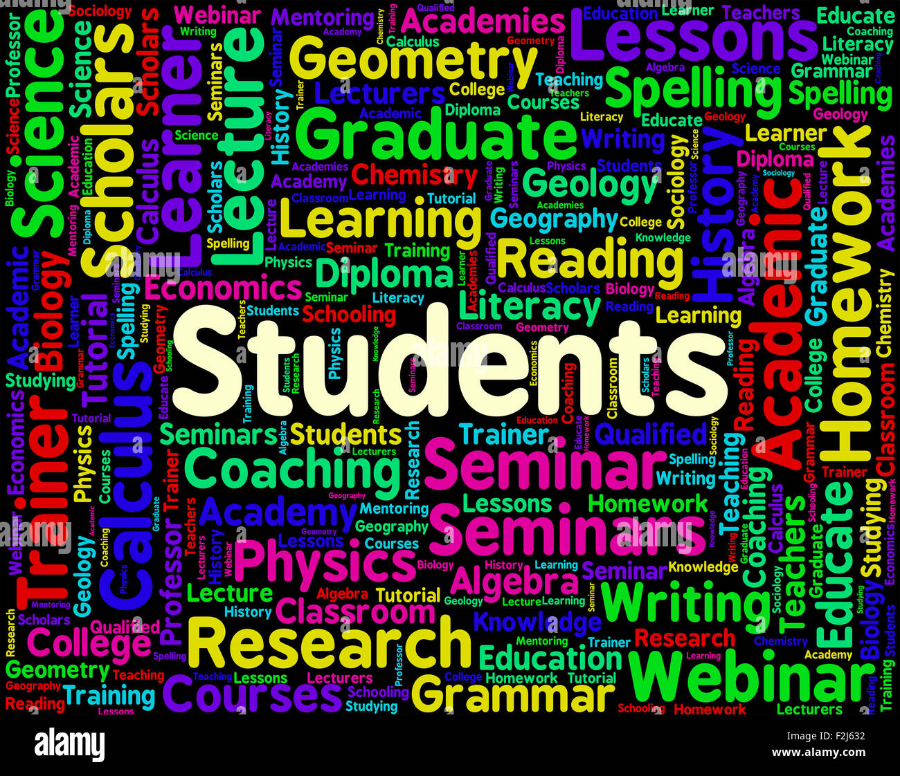Students Word Indicating Learn Freshman And Studying Stock Photo - Alamy