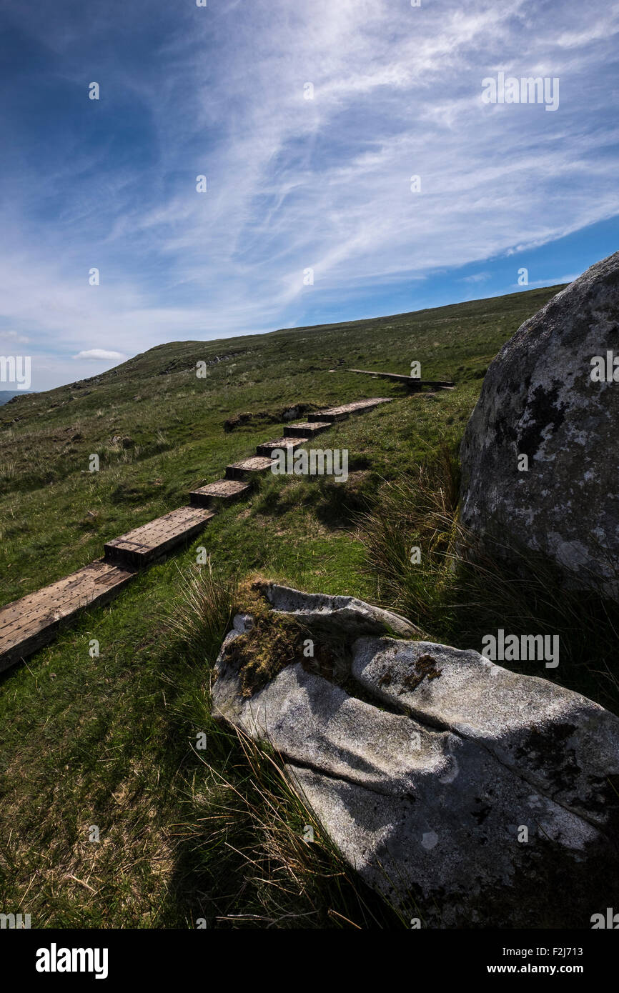 Walking in Glendalough, County Wicklow, Ireland. Path over the Spinc ...