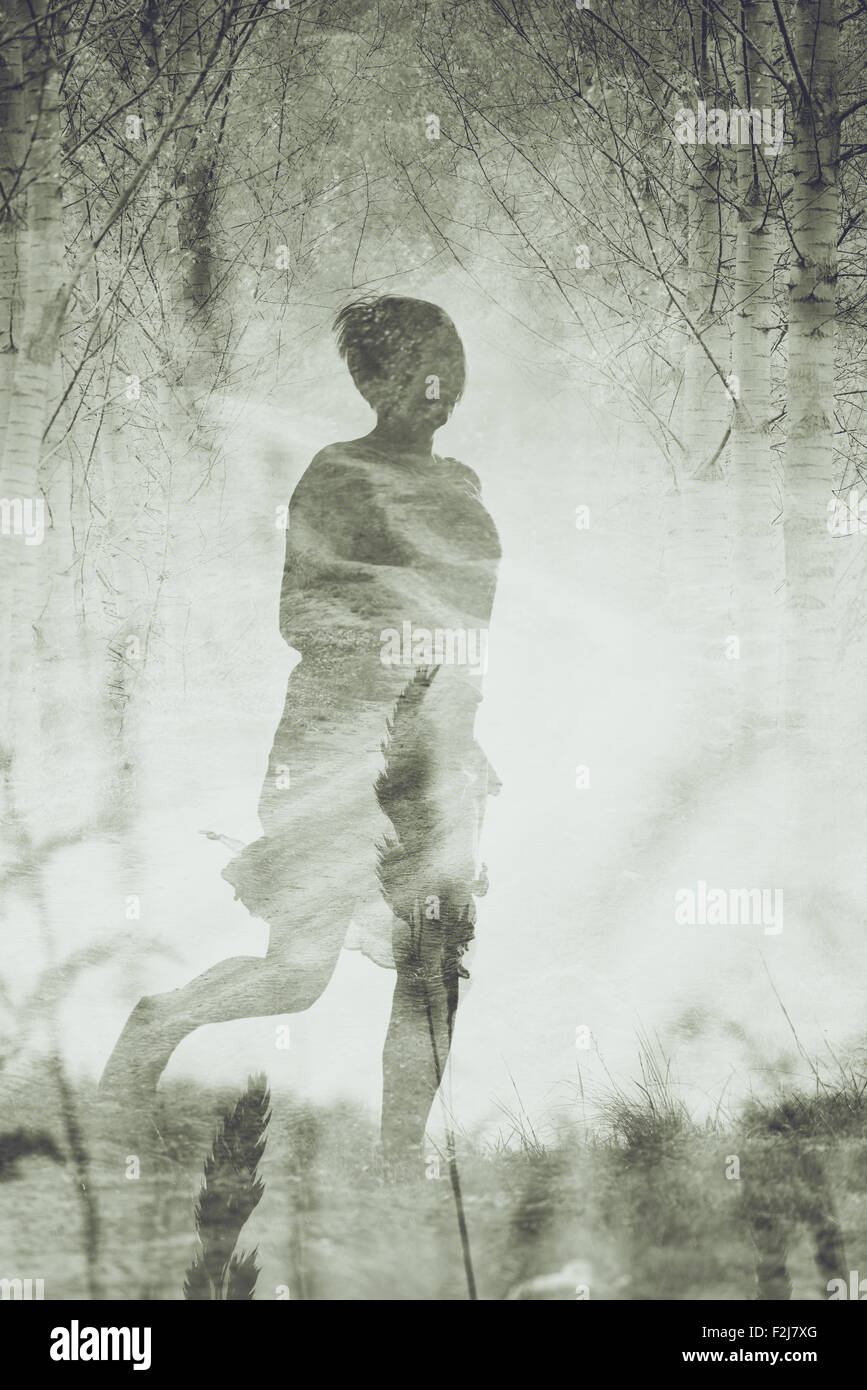 Woman Running to Freedom Through Countryside Field, Ghost like ...