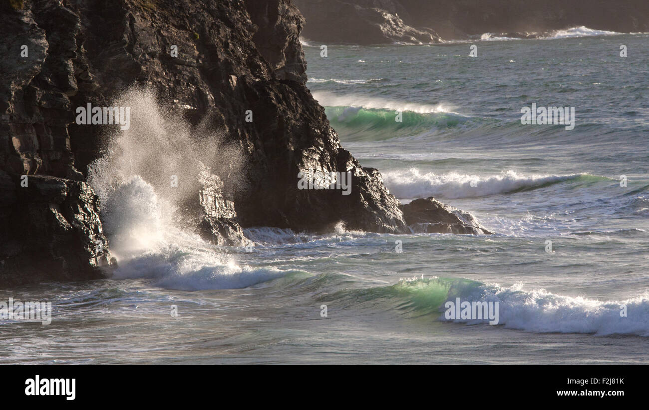 Wave breaking into cliff Stock Photo - Alamy