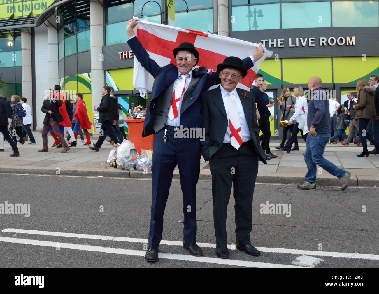 Rugby supporters fans in bowler hats at the 2015 world Cup in ...