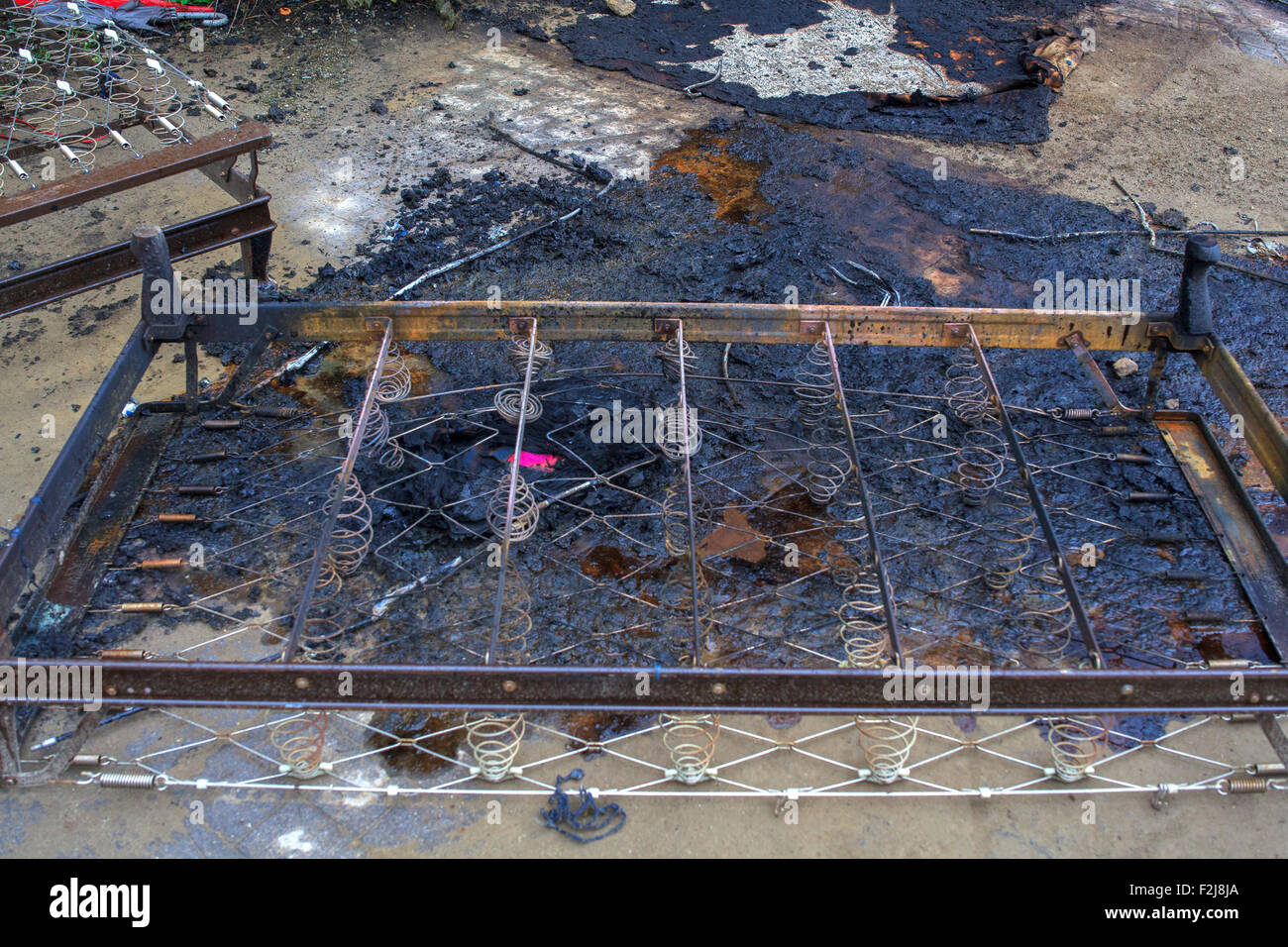 View of Burned bed in industrial shed Stock Photo - Alamy