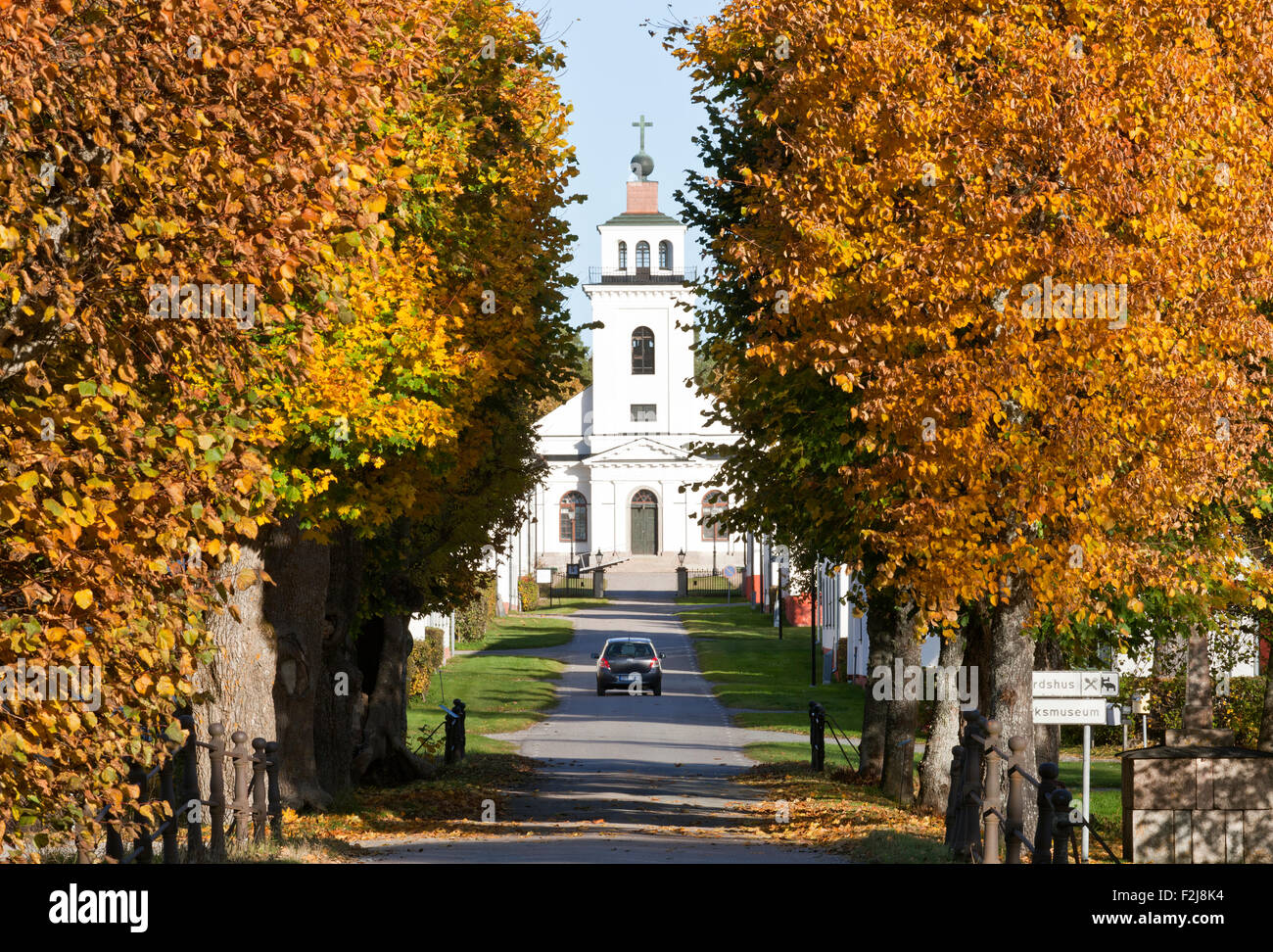 FORSMARK, SWEDEN ON OCTOBER 13, 2013. Main Street up to the church ...