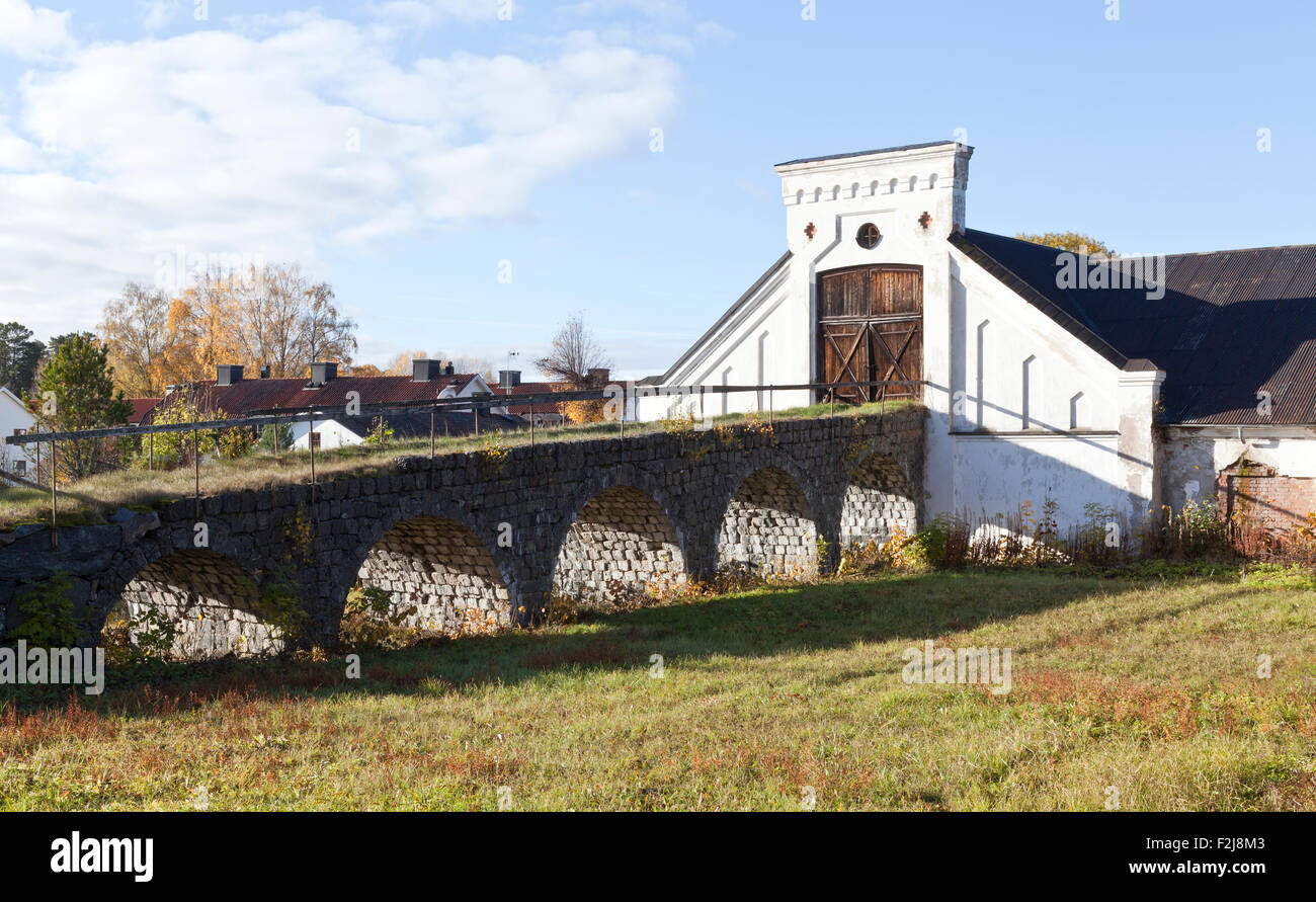 GIMO, SWEDEN ON OCTOBER 16. View of a white warehouse, storehouse in ...